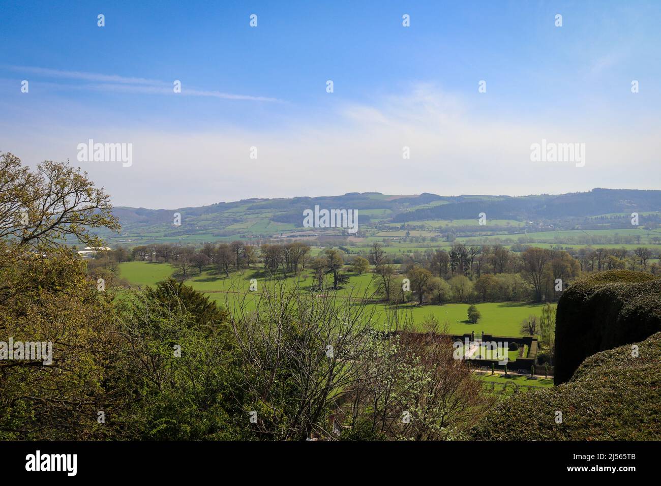 Stunning view across Welsh countryside, Welshpool / Powis Castle and ...
