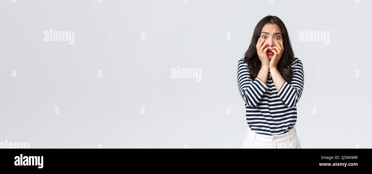 Lifestyle, people emotions and casual concept. Scared timid and ...