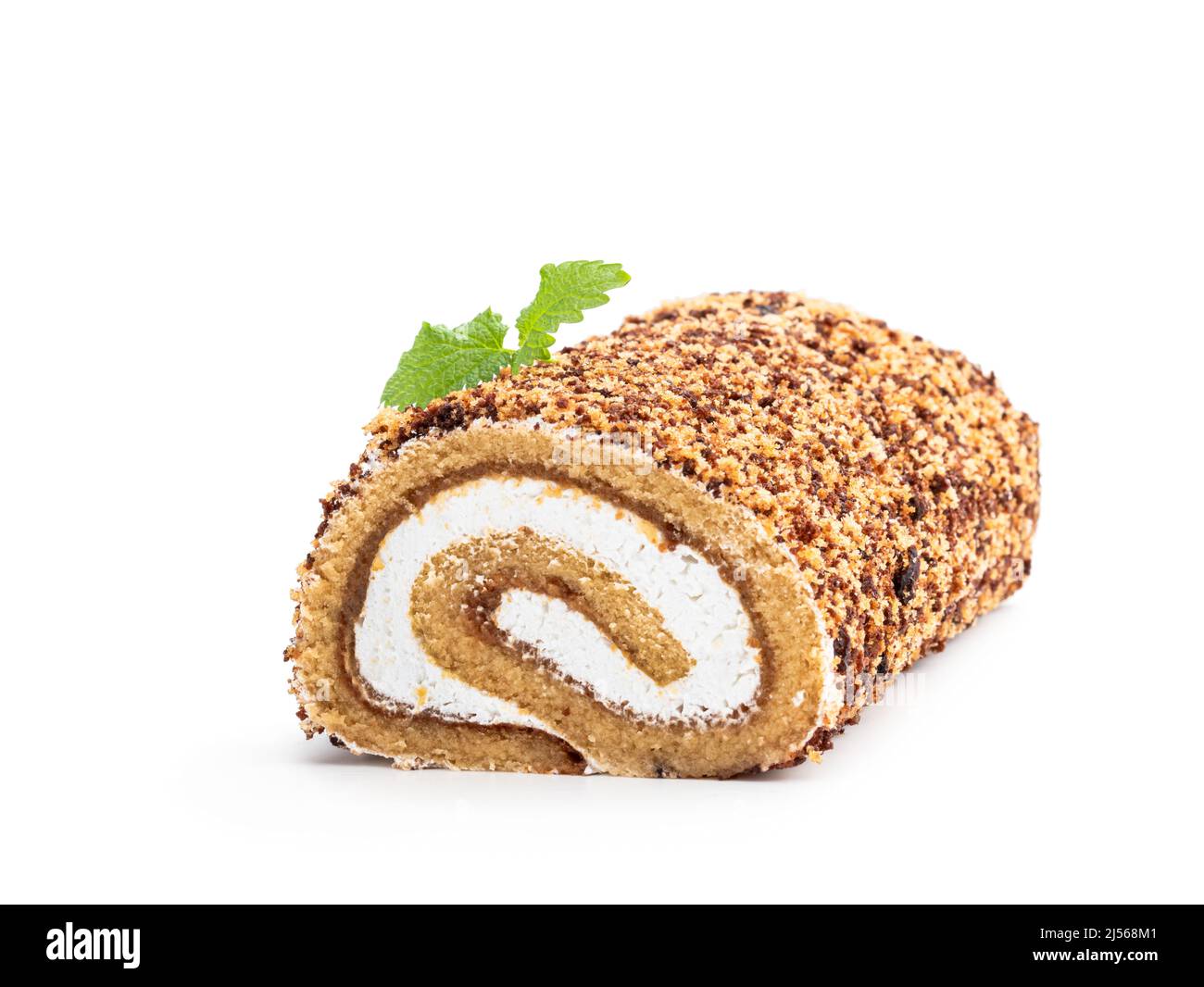 Sponge cake roll isolated on white background Stock Photo - Alamy