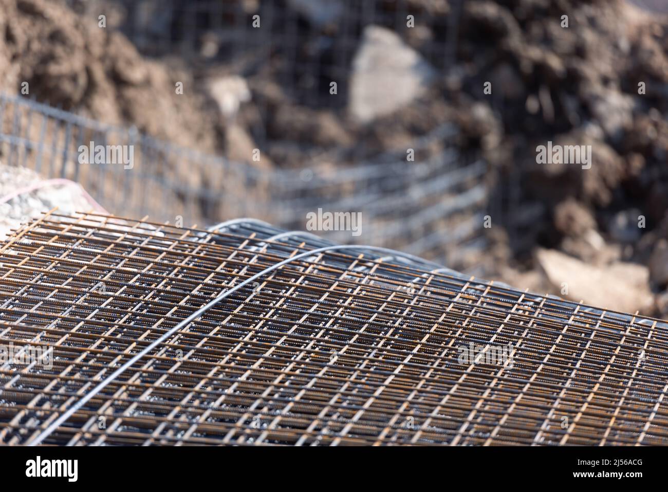Construction workers fabricating steel reinforcement bar at the ...