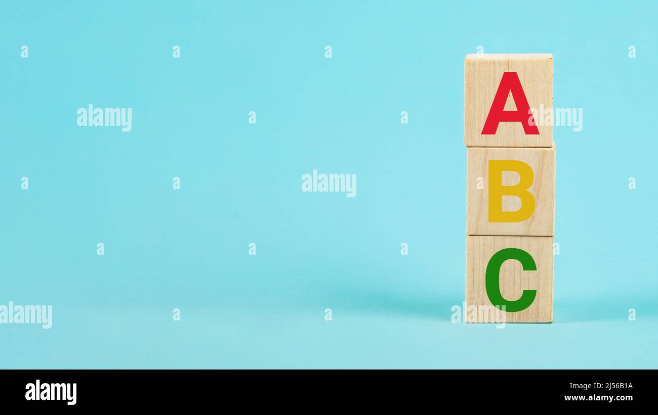 ABC on wooden blocks. ABC letters alphabet on wooden cube blocks Stock ...