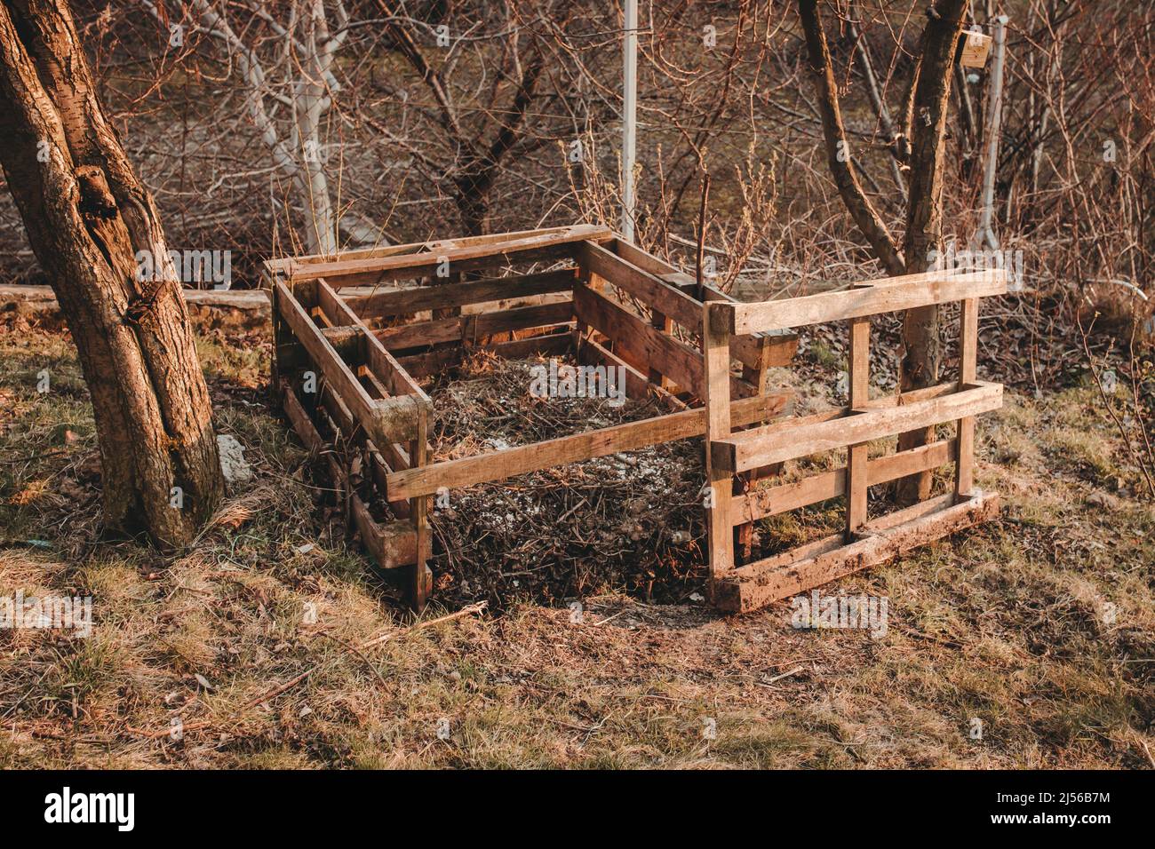 open euro pallet composter in garden with garden and kitchen leftovers ...