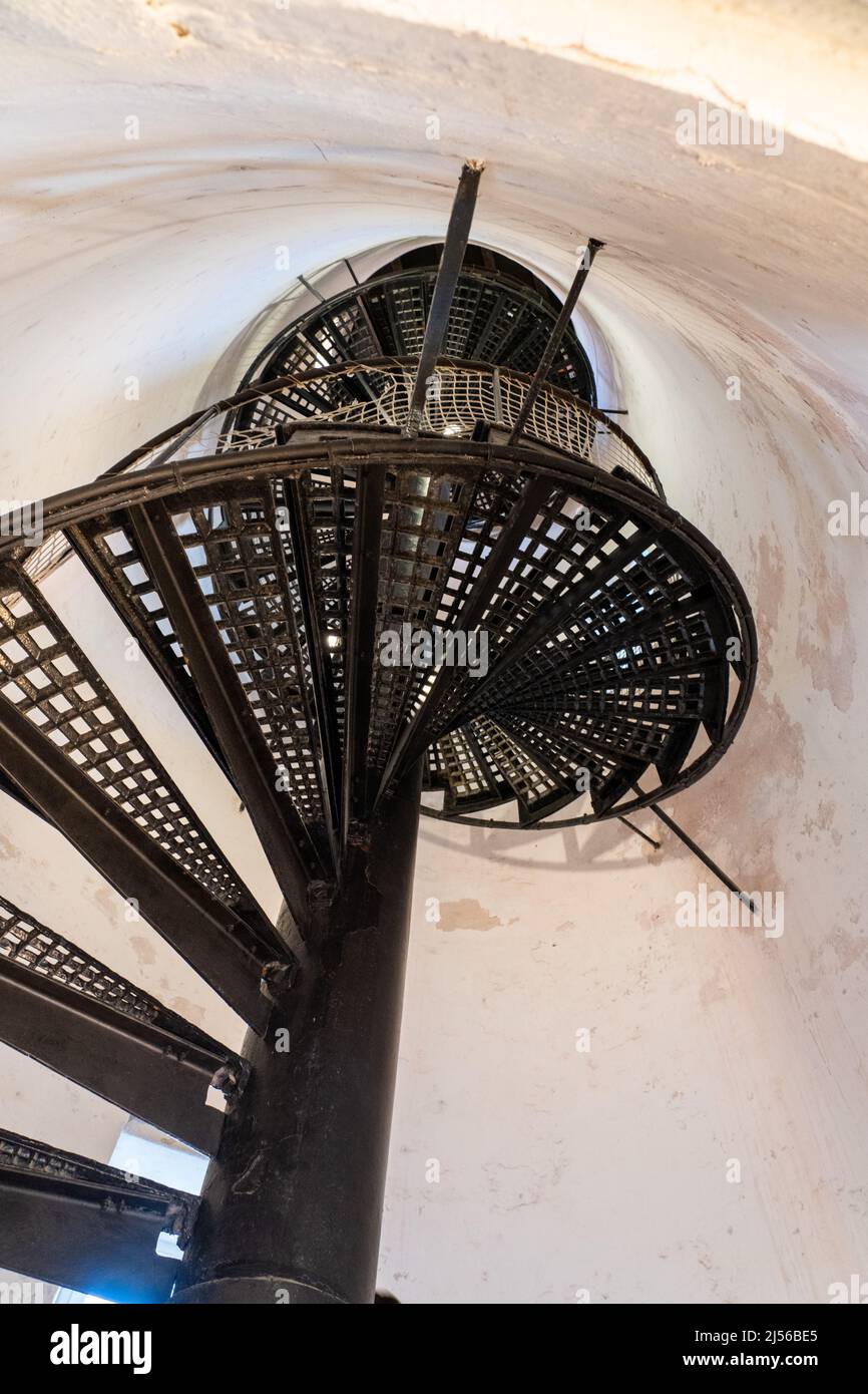The winding spiral staircase to the top of the Port Isabel Lighthouse ...