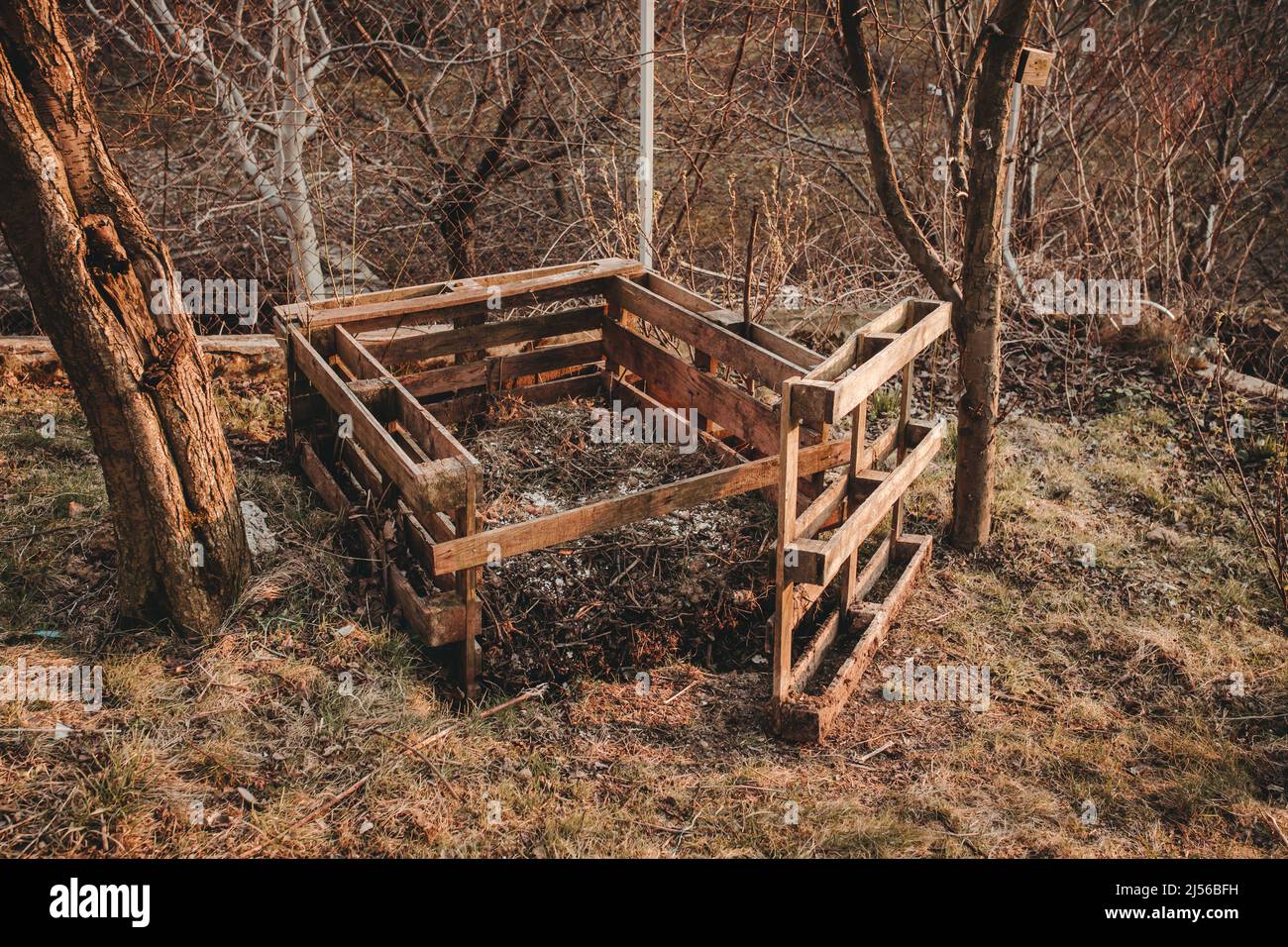 open euro pallet composter in garden with garden and kitchen leftovers ...