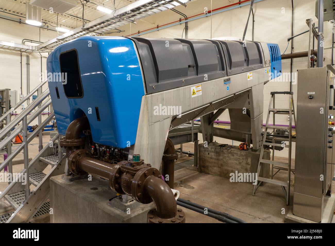 A sludge dewatering press in an SBR or sequential batch reactor ...