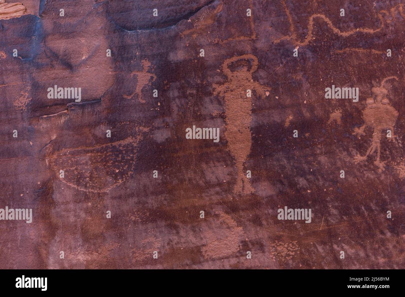 Fremont Culture Native American petroglyphs on a rock art panel in the ...