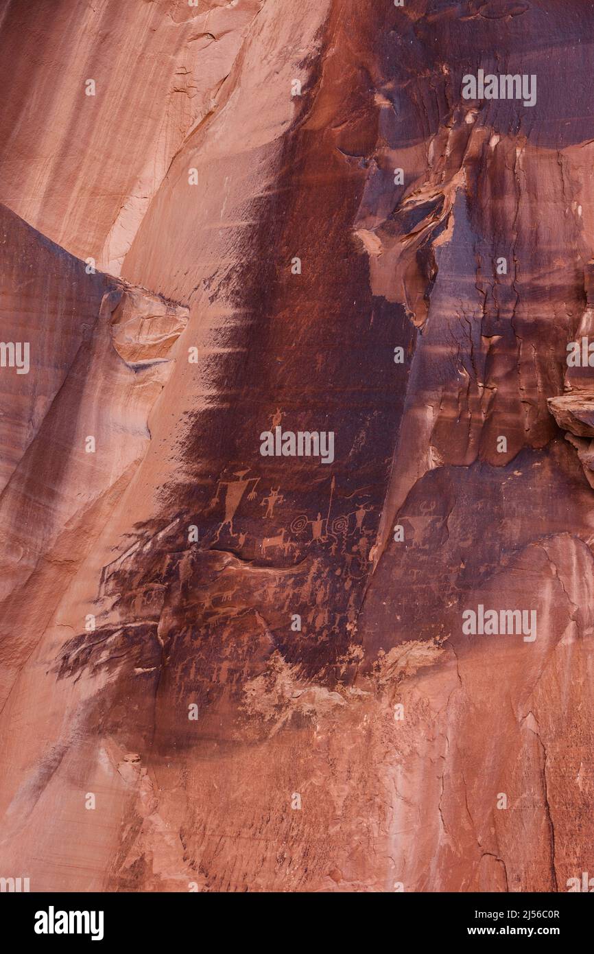 Fremont Culture Native American petroglyphs on a rock art panel in the ...