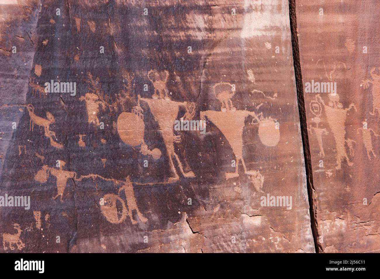 Fremont Culture Native American petroglyphs on a rock art panel in the ...