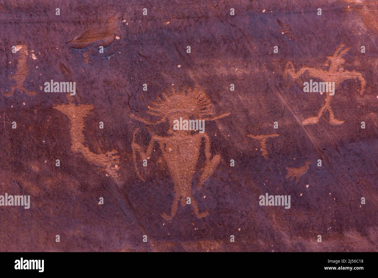 Fremont Culture Native American petroglyphs on a rock art panel in the ...