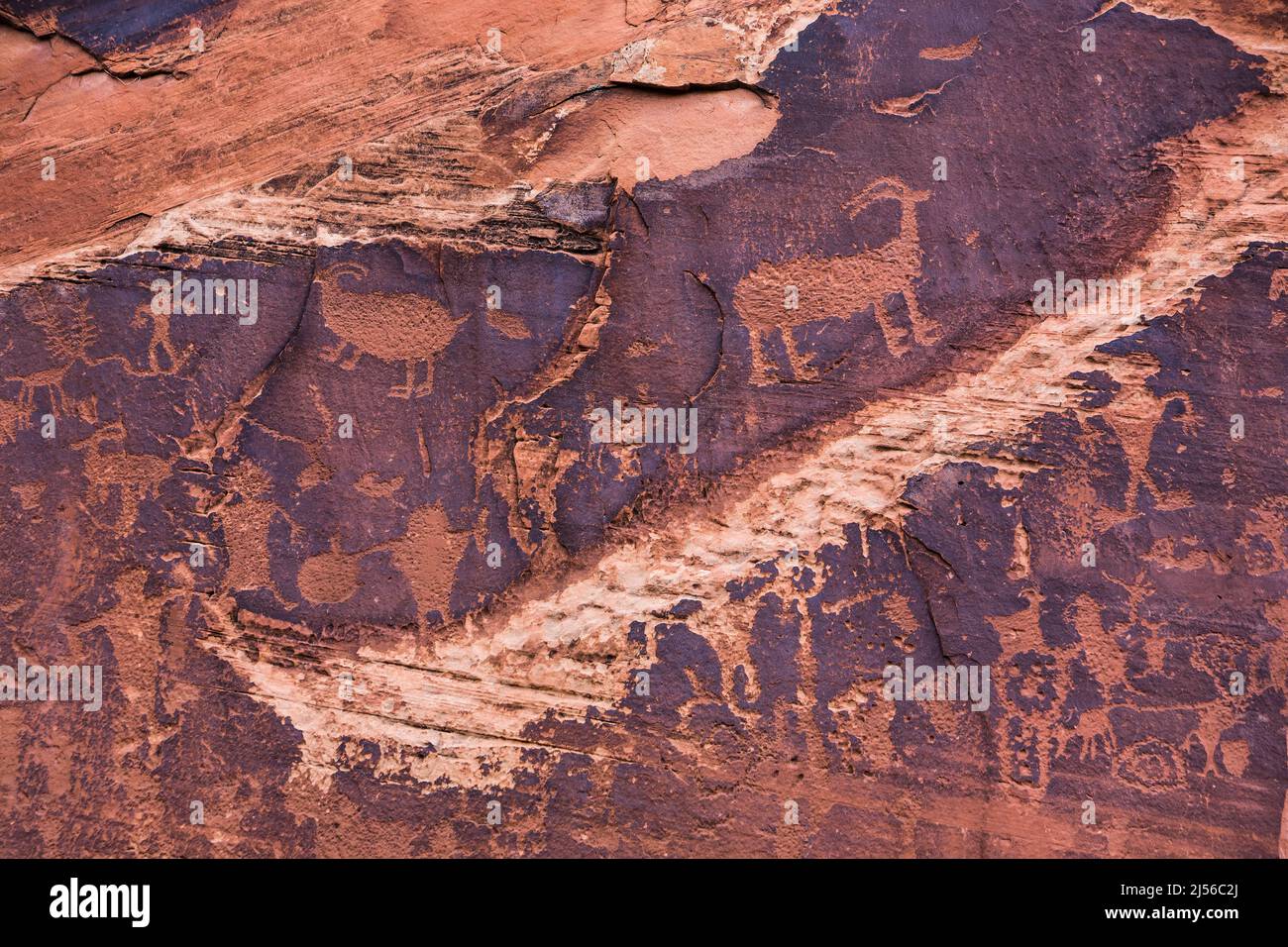 Fremont Culture Native American petroglyphs on a rock art panel in the ...