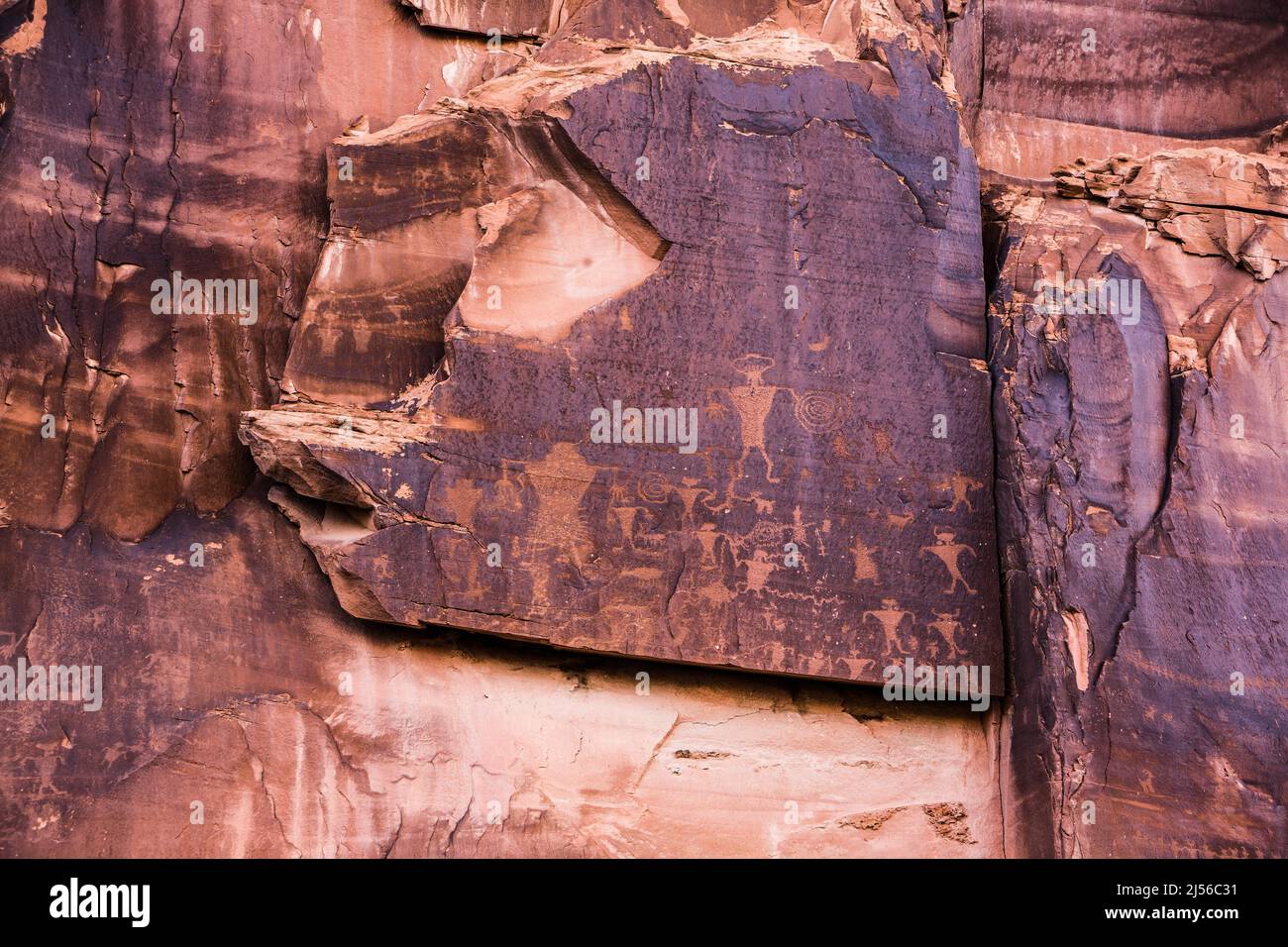 Fremont Culture Native American petroglyphs on a rock art panel in the ...