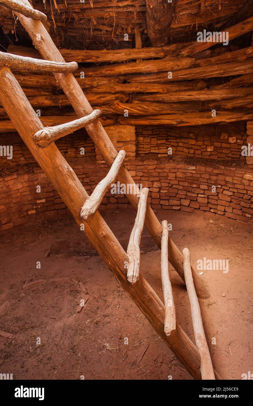 The interior of a 800-year old ceremonial kiva in the Three Kivas ...