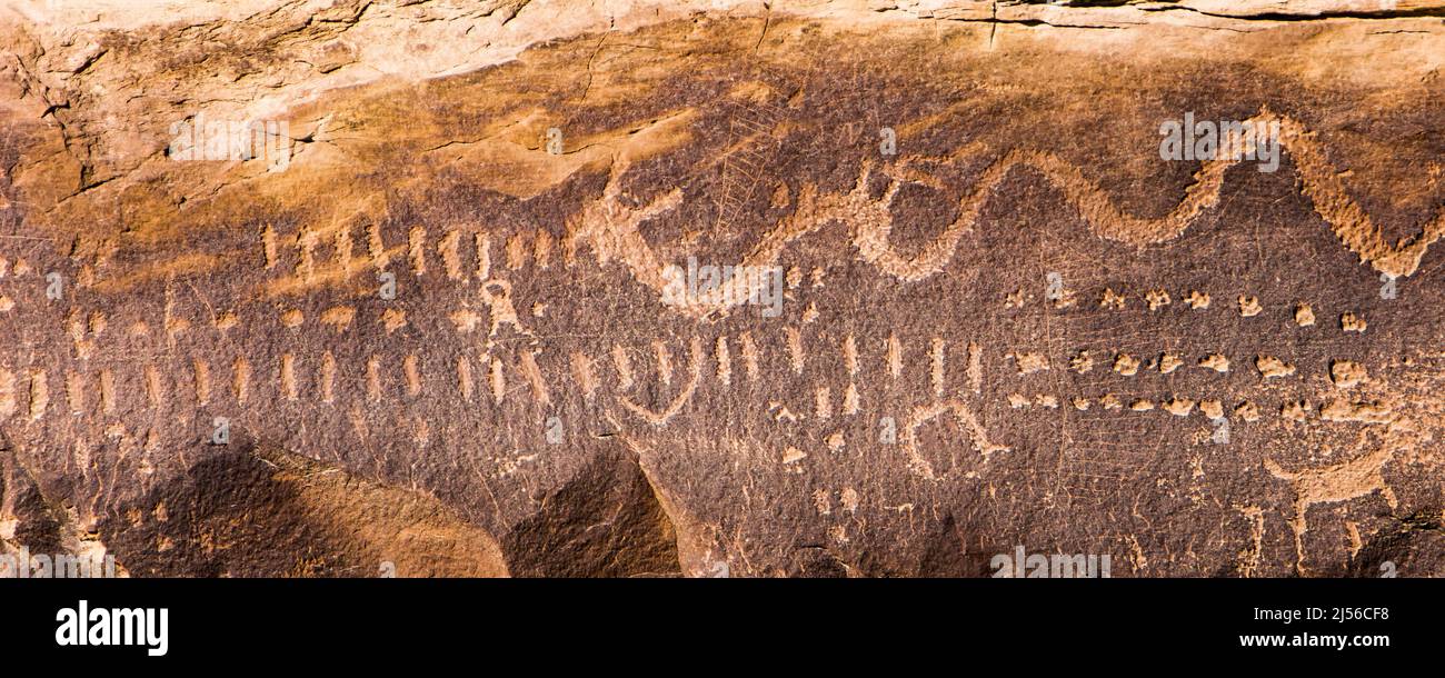 A horned snake petroglyph panel in Nine Mile Canyon in Utah. Nine Mile ...
