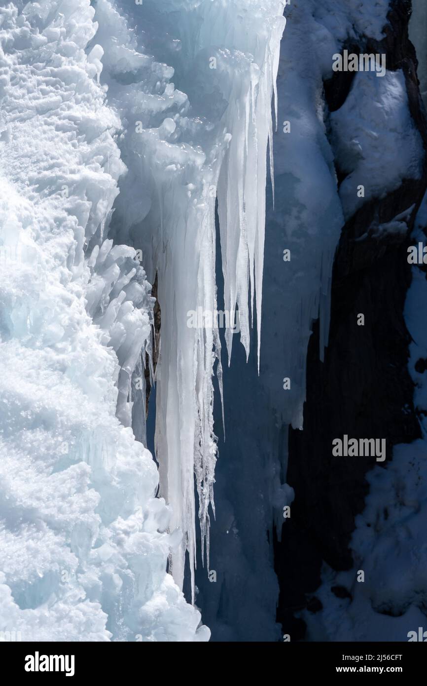 Ice formations on the wall of the Uncomphagre Gorge in the Ouray Ice ...