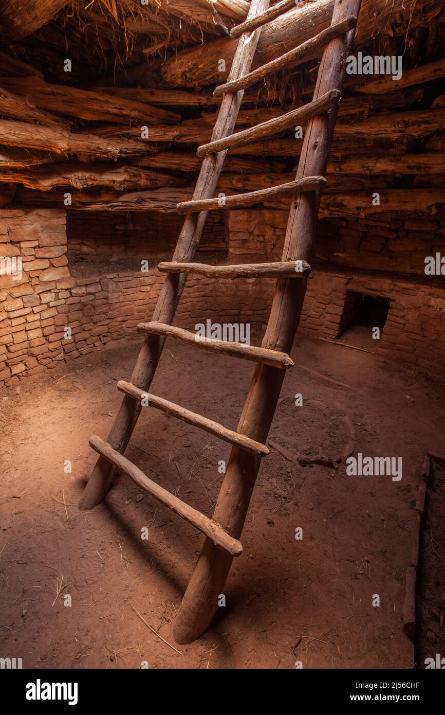 The interior of a 800-year old ceremonial kiva in the Three Kivas ...