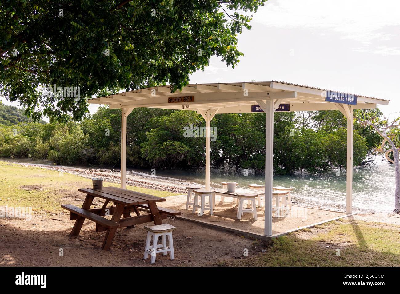 Built smoking area on the beach of a tropical resort destination on the ...