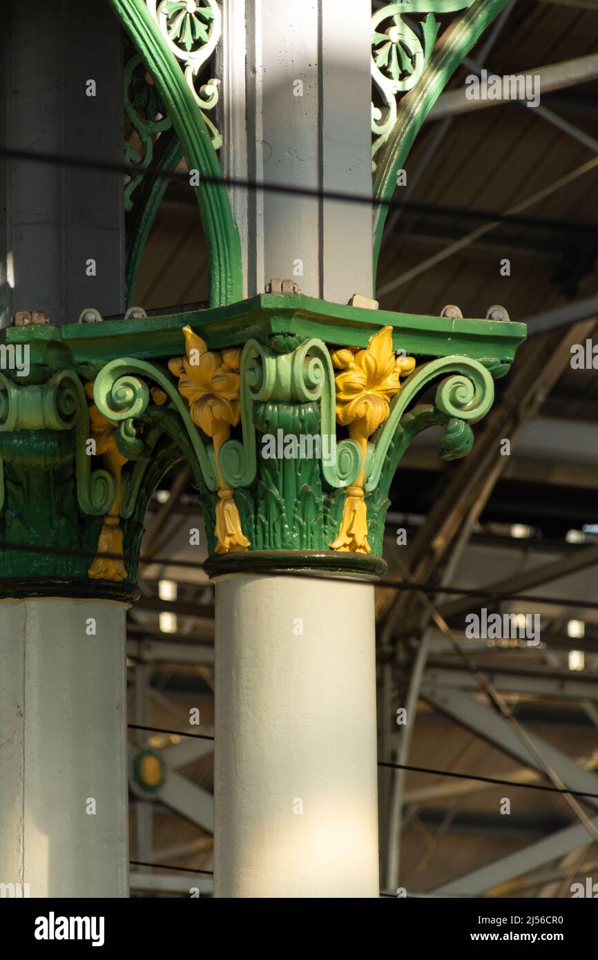 Beautiful decorative metal column in English train station Stock Photo ...