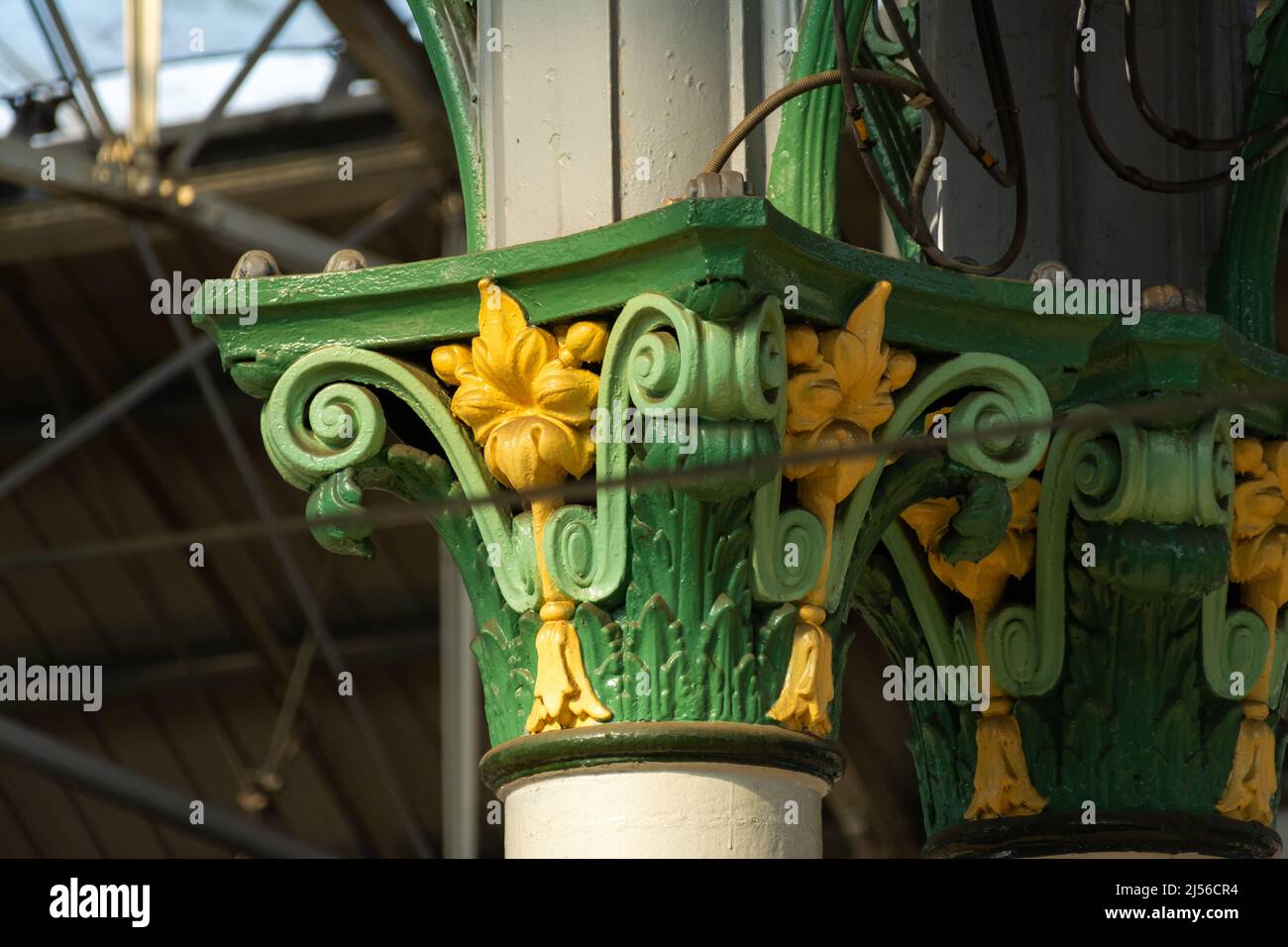 Beautiful decorative metal column in English train station Stock Photo ...
