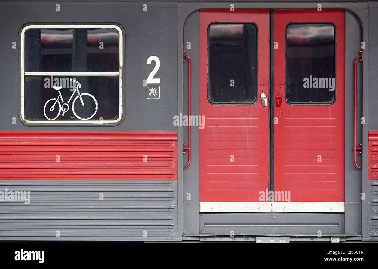 Bucharest, Romania - March 30, 2022: Train car for cyclists who can ...