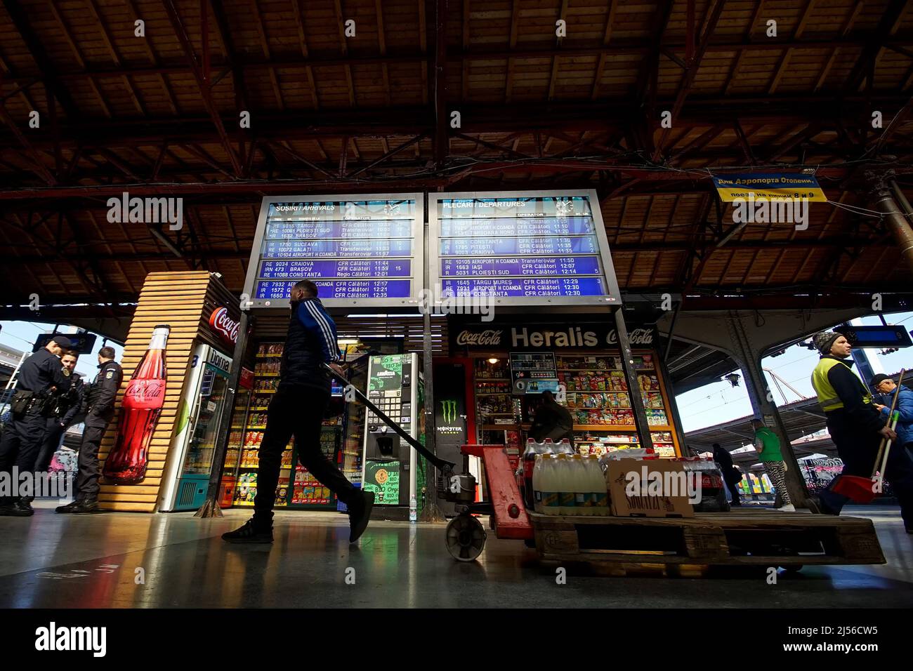 Bucharest, Romania - April 12, 2022: The arrival departure board from ...