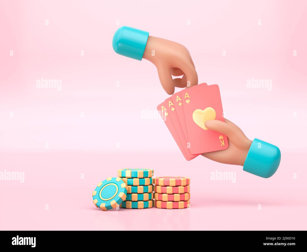 Poker hand with 3d chip. 3D render Stock Photo - Alamy