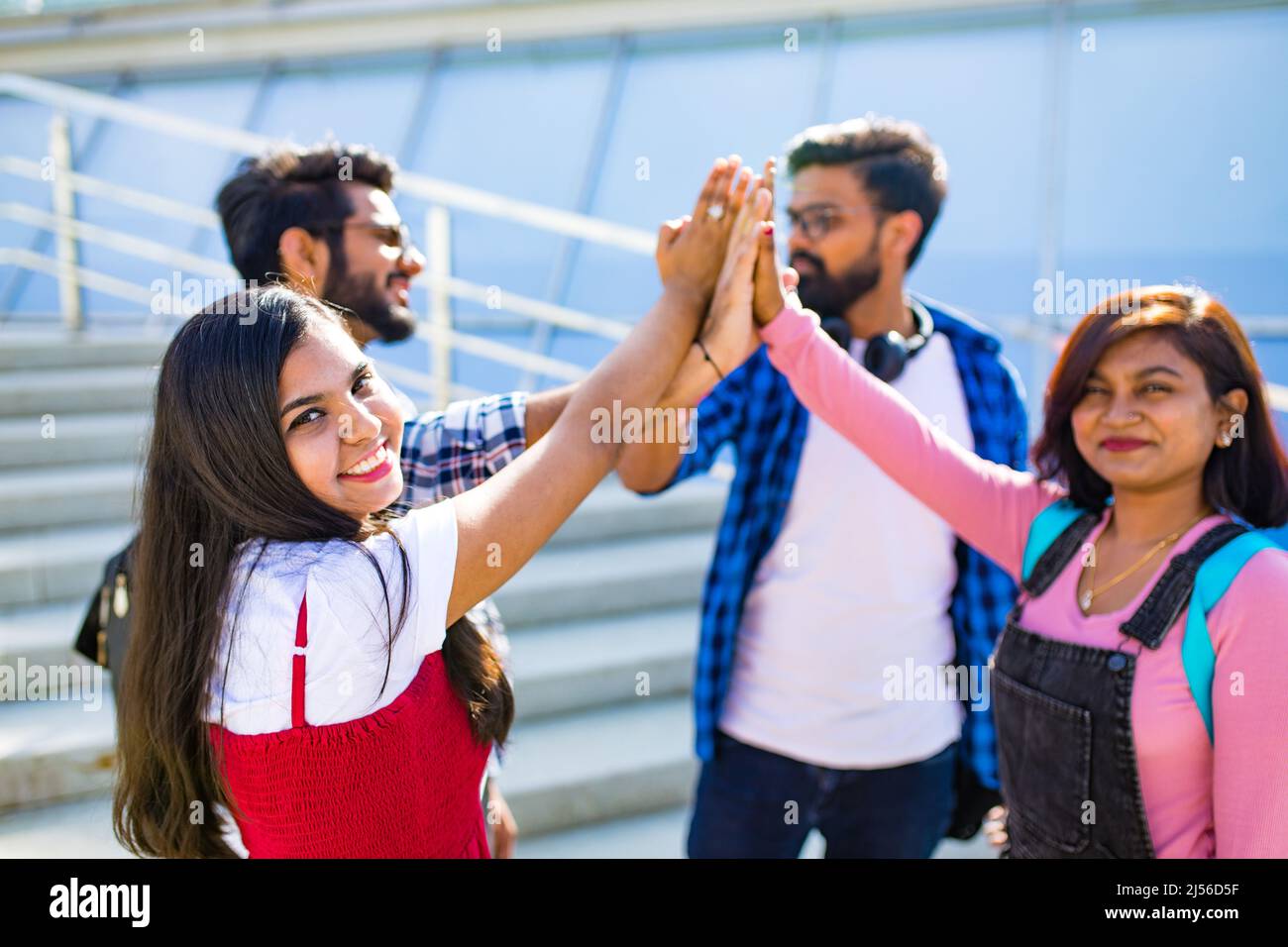 indian students keeping distance and do home work outdoors Stock Photo ...