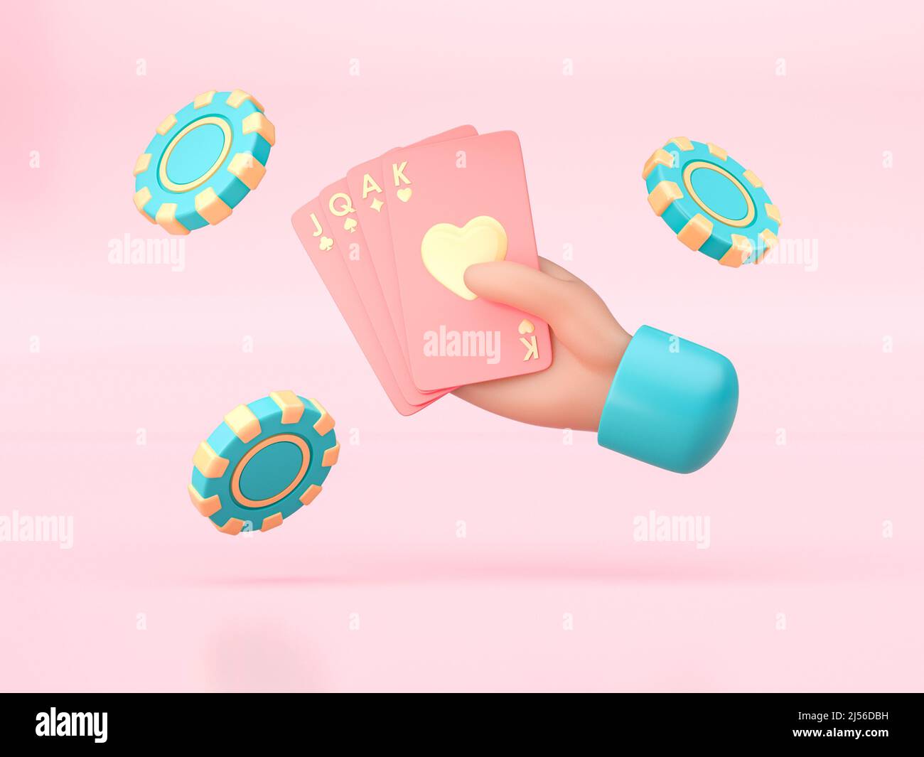 Poker hand with 3d chip. 3D render Stock Photo - Alamy