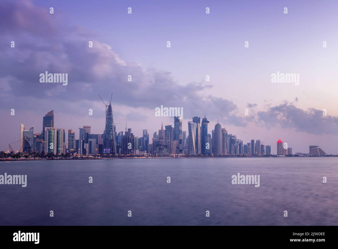 Doha Skyline view early morning. Doha Corniche beach Stock Photo - Alamy