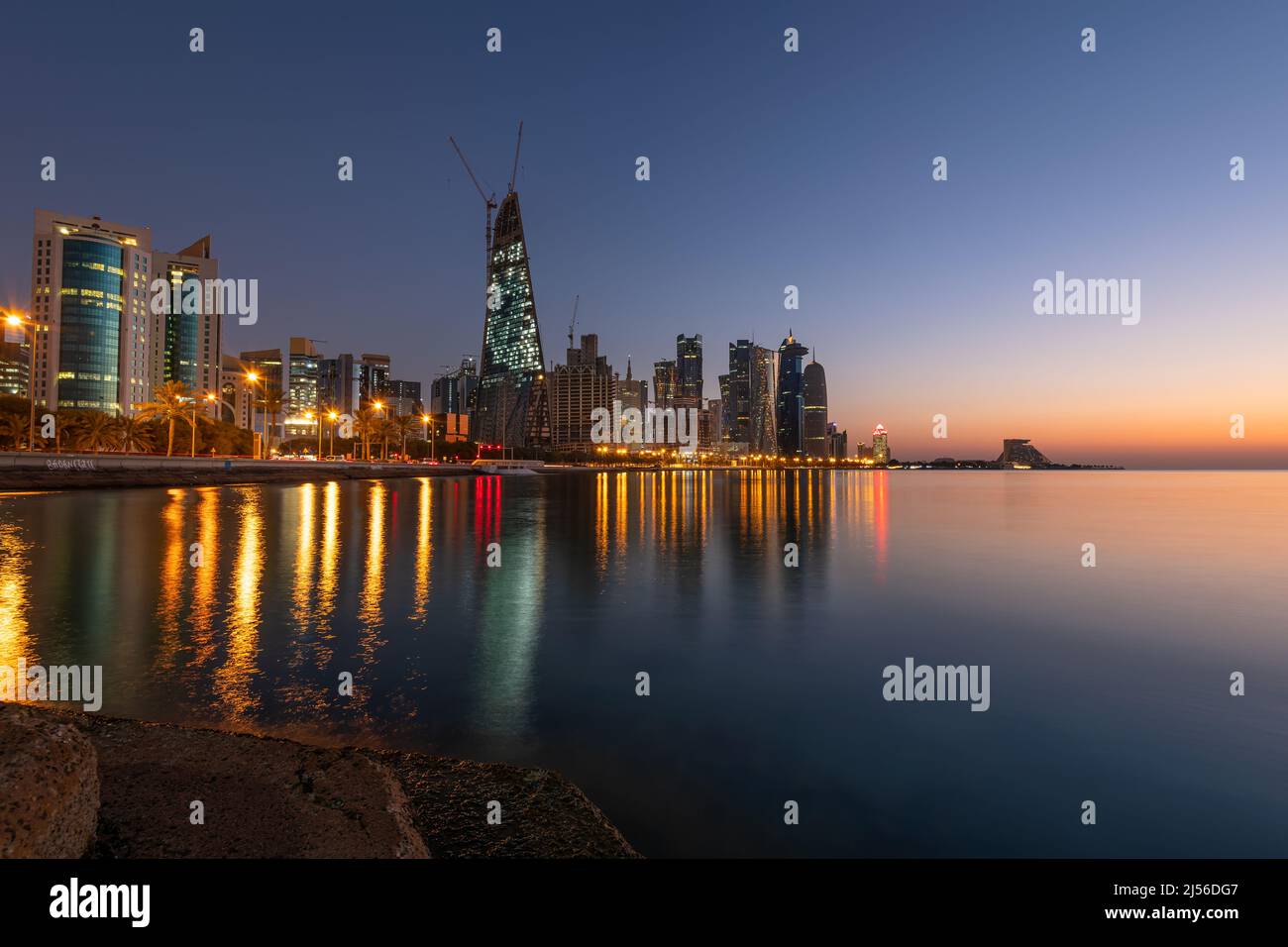 Doha Skyline view early morning. Doha Corniche beach Stock Photo - Alamy