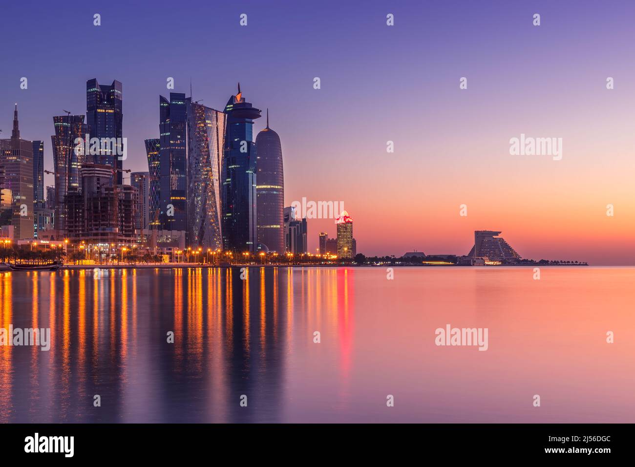 Doha Skyline view early morning. Doha Corniche beach Stock Photo - Alamy
