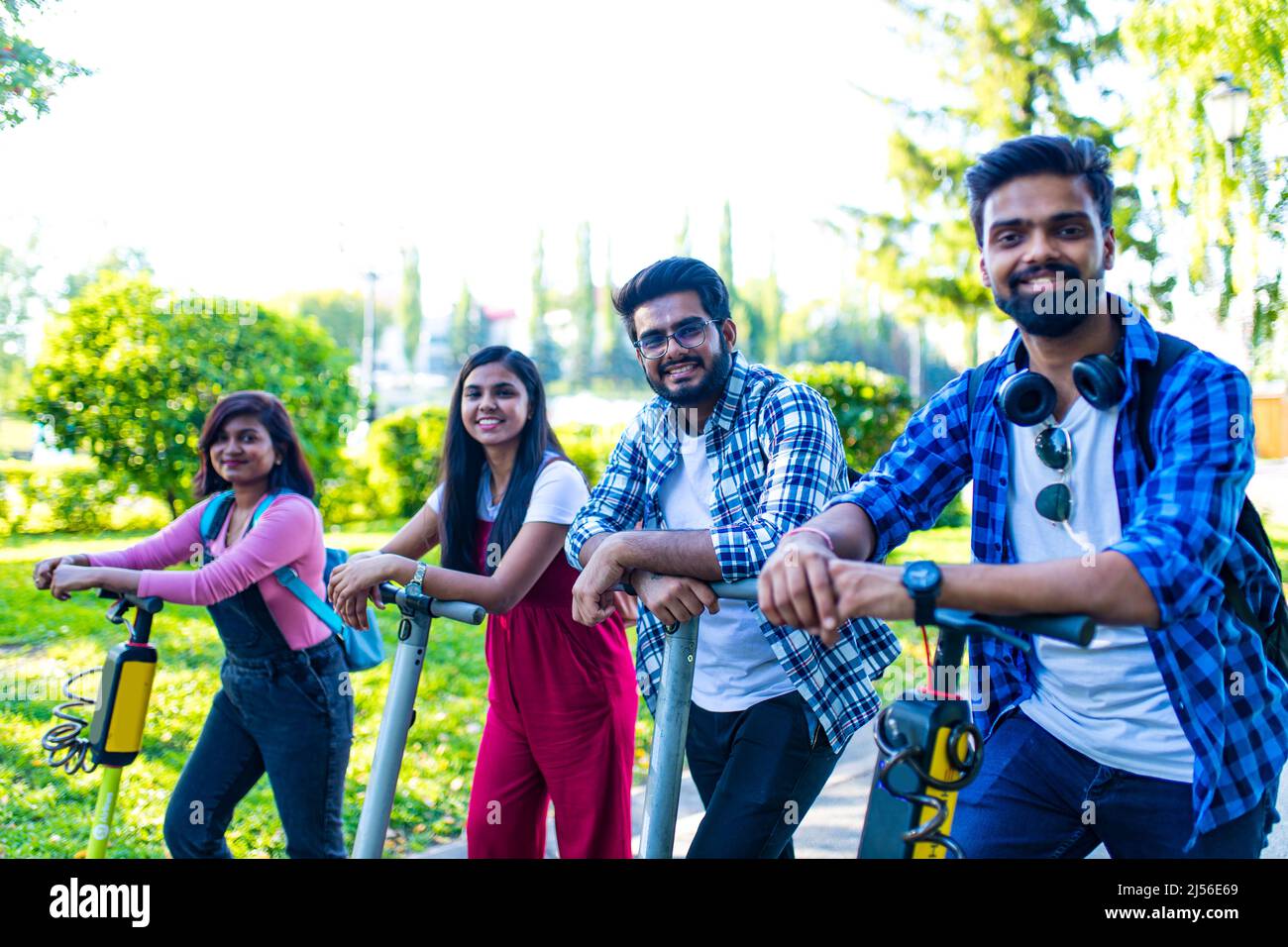 modern indian friends ride on segway in park in India Stock Photo - Alamy