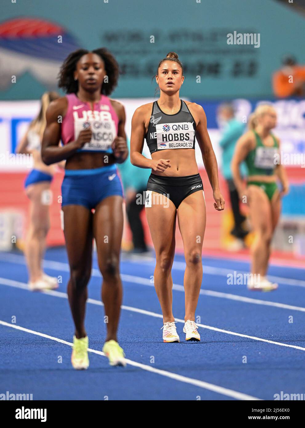 Zoe Hobbs participating in the Belgrade 2022 World Indoor Championships ...
