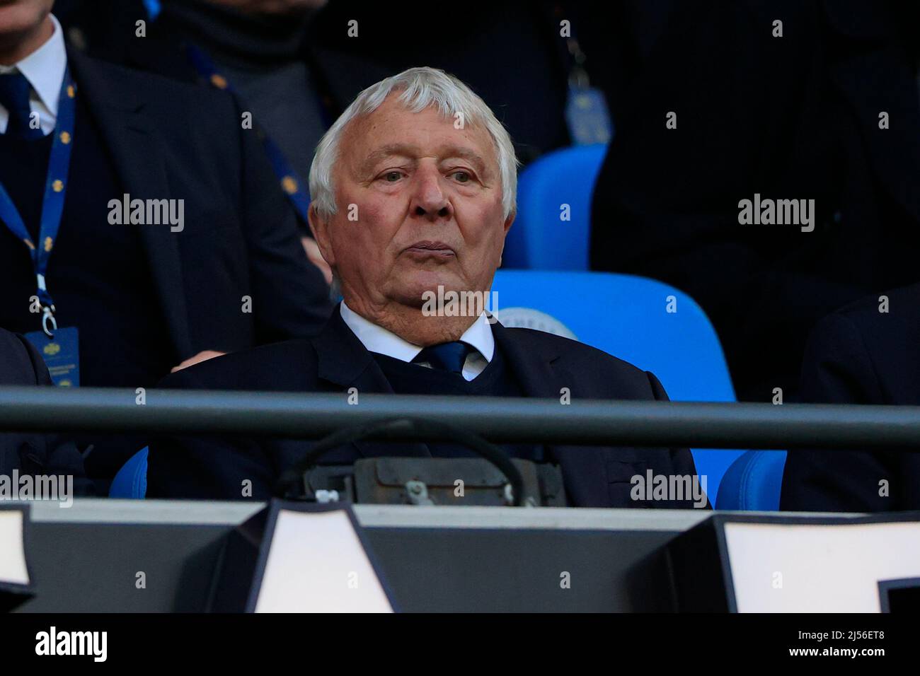 Ex-City player Mike Summerbee takes his place in the Directors box ...