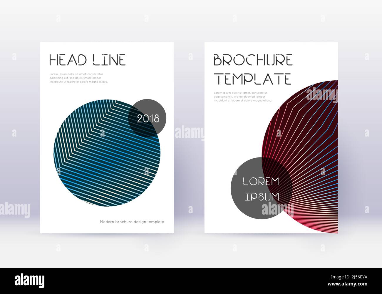 Trendy cover design template set. Red abstract lines on white blue ...