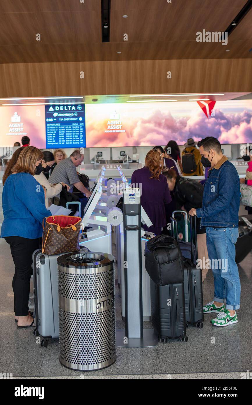 Los Angeles, CA April 20th: Delta customers use the self check-in kiosk ...