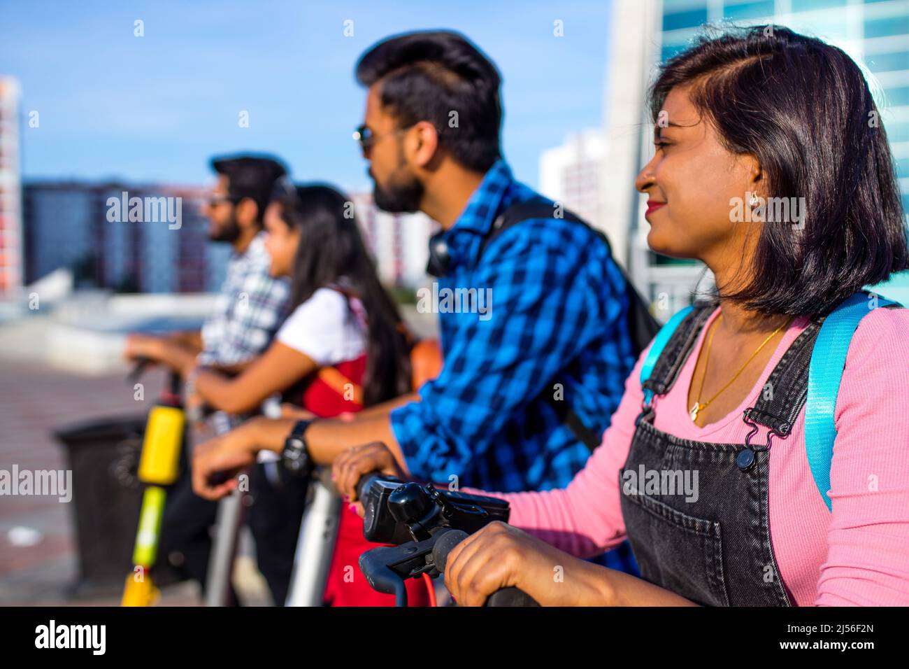 modern indian friends ride on segway in park in India Stock Photo - Alamy