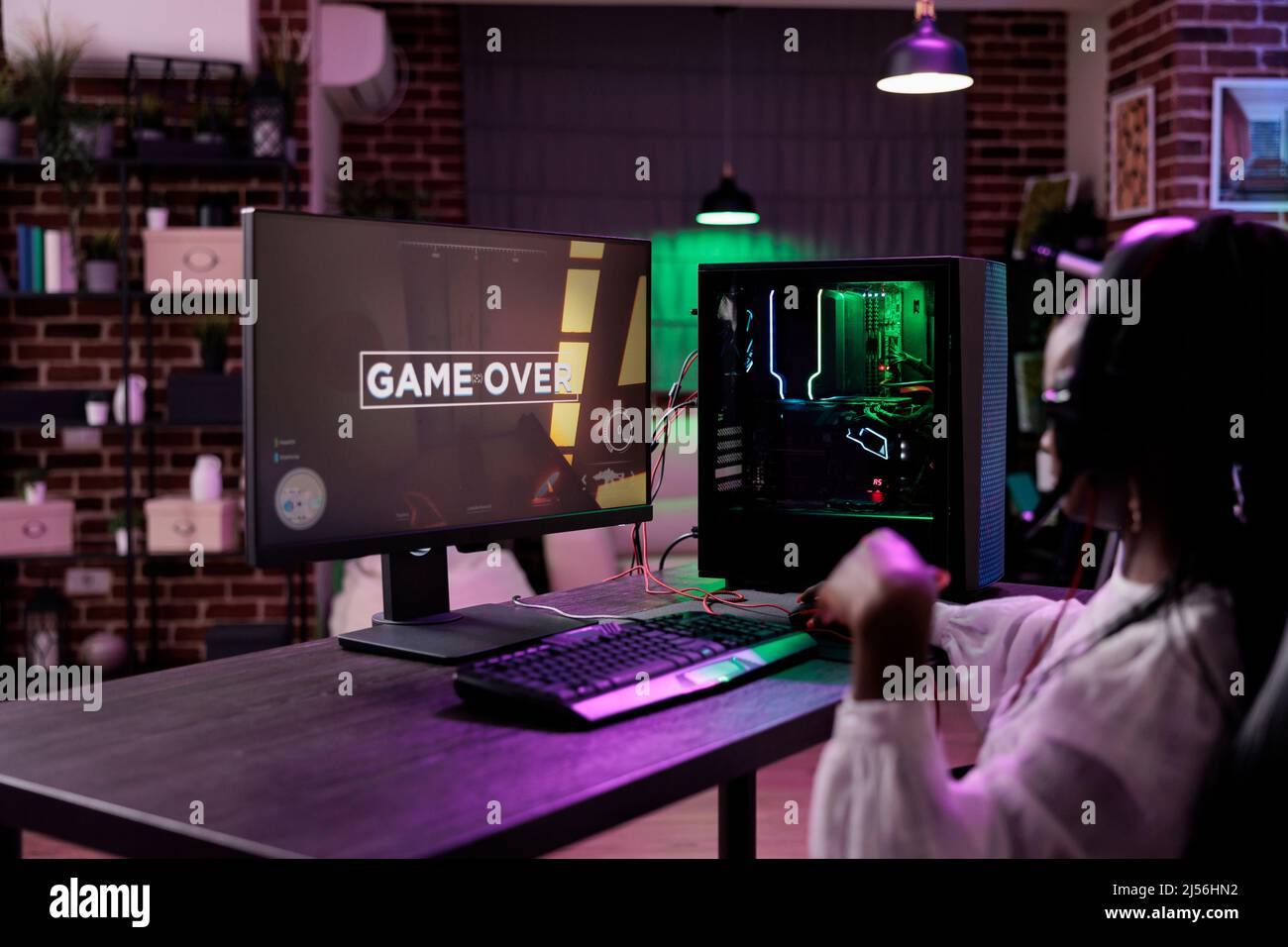 African american player losing video games competition, live streaming ...