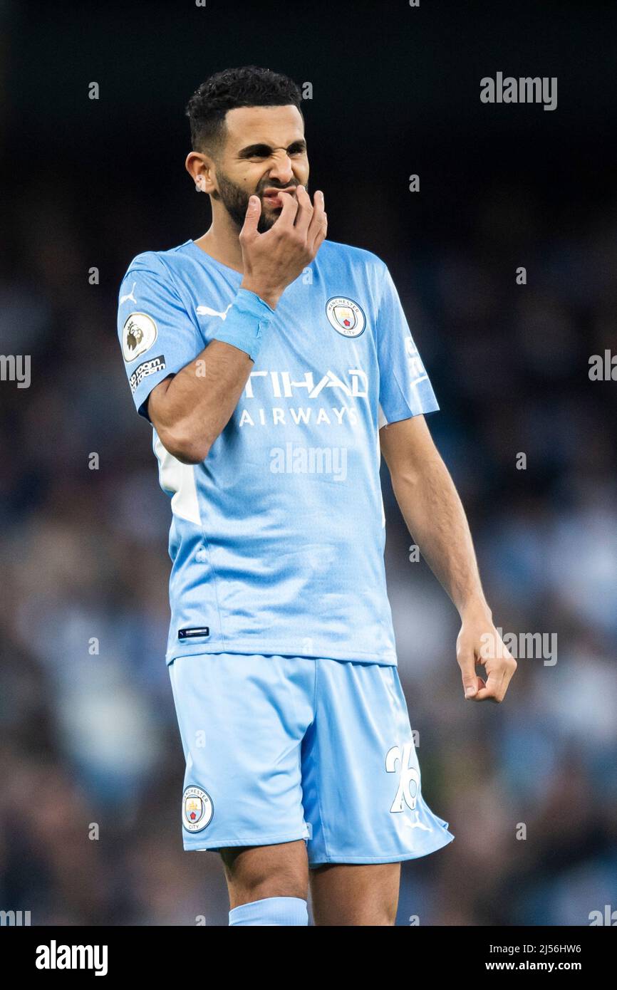 Manchester, UK, 20 April 2022, Manchester City's Riyad Mahrez. Picture ...