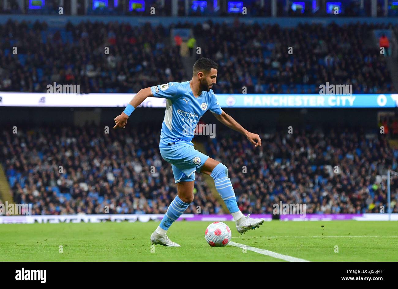 Manchester, UK, 20 April 2022, Manchester City's Riyad Mahrez. Picture ...