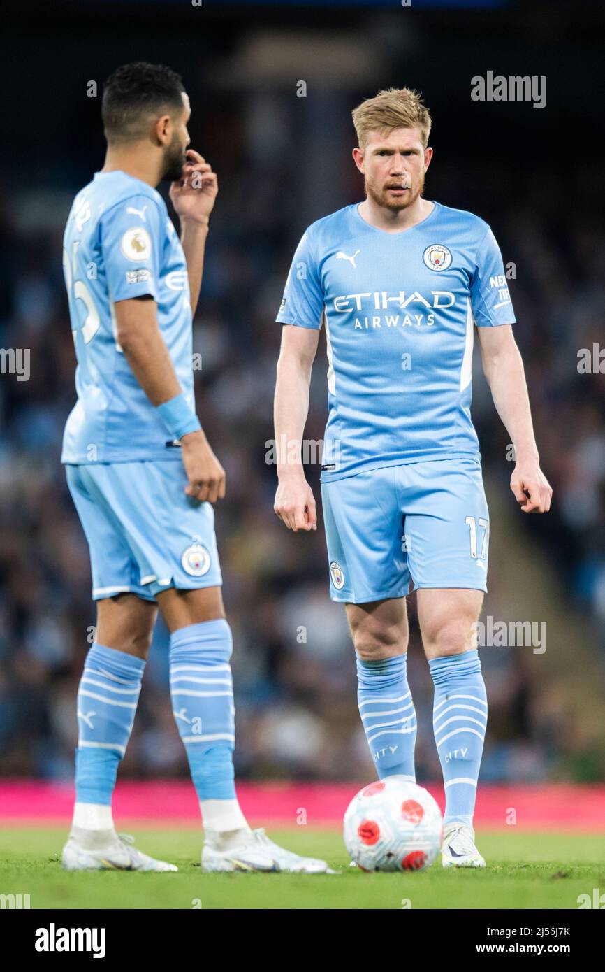 Manchester, UK, 20 April 2022, Manchester City's Riyad Mahrez and ...