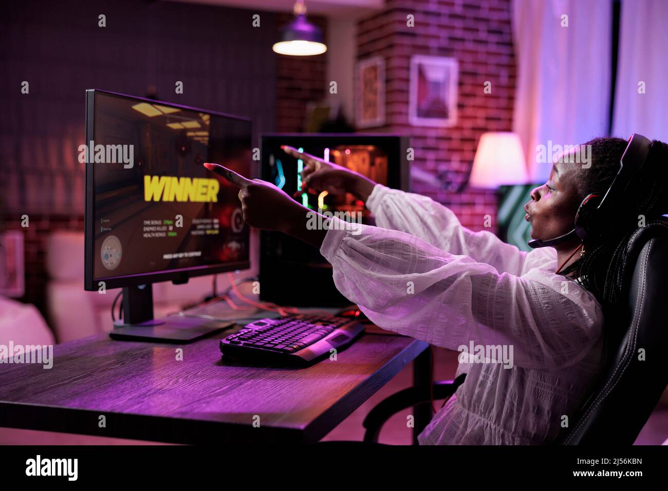 African american gamer streaming online video games play on pc, playing ...