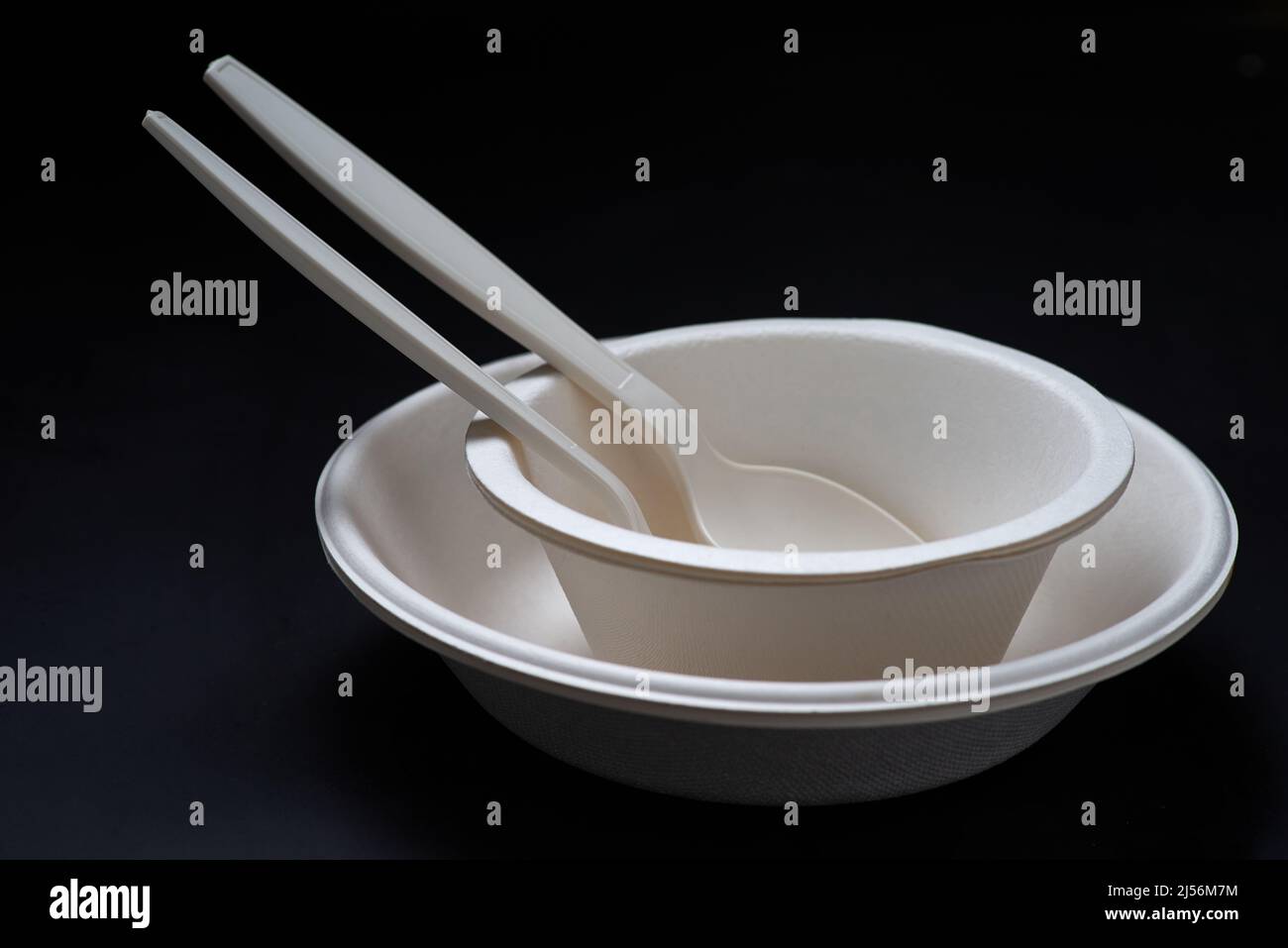 Paper dish and bowl with the disposable spoons Stock Photo - Alamy