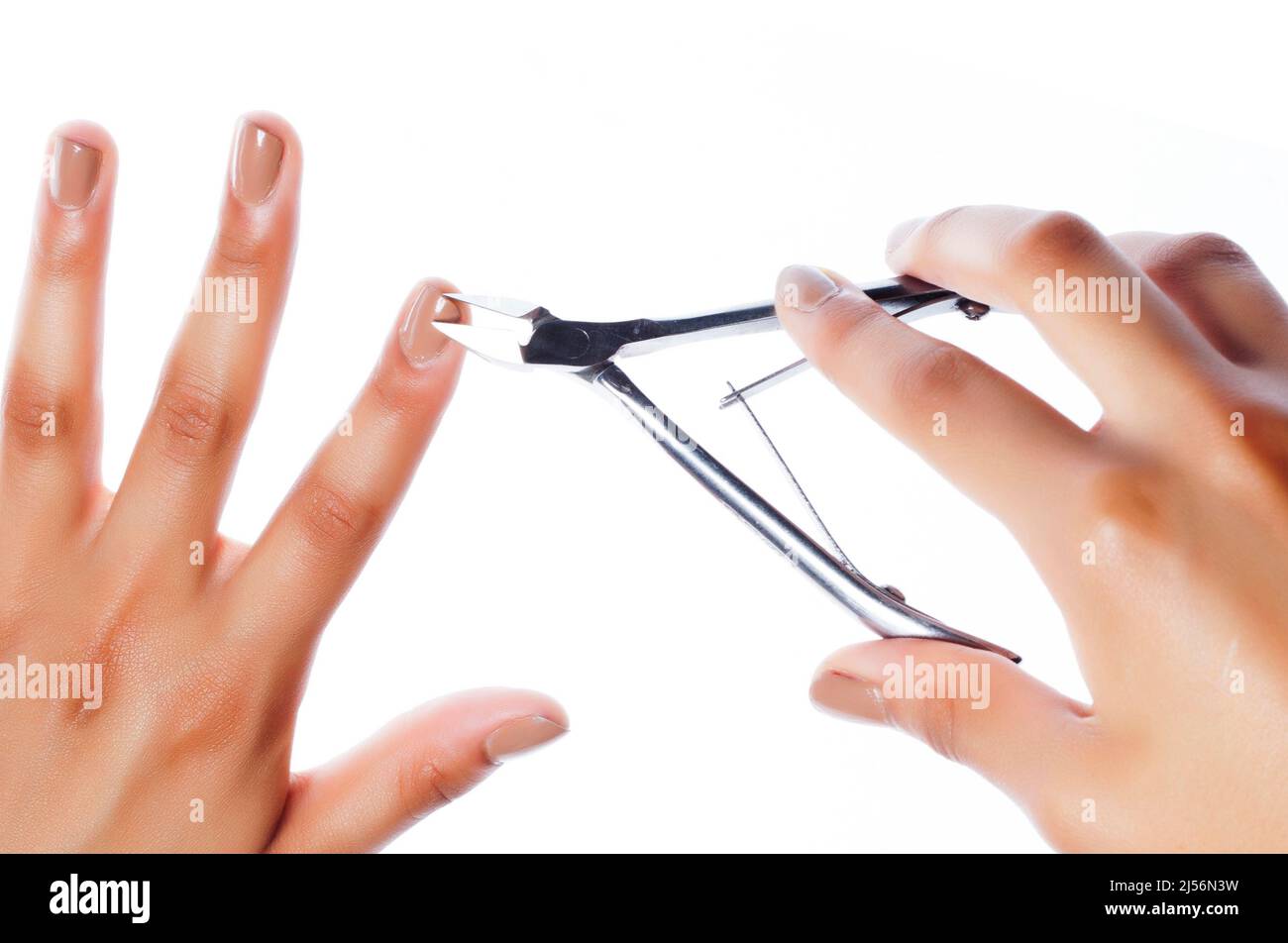 african taned hand doing manicure pedicure by itself isolated on white ...