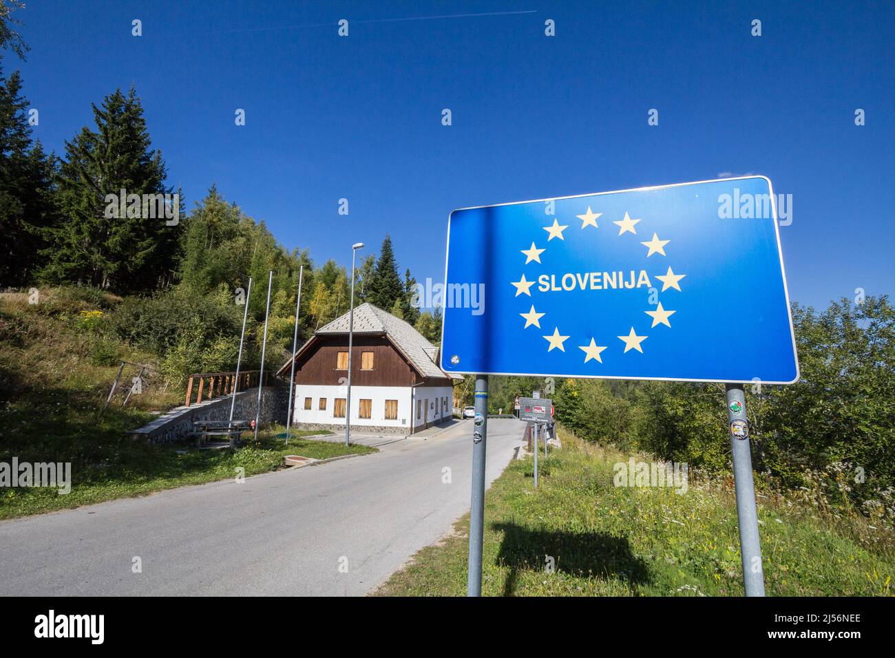 Picture of the roadsign indicating the entry in slovenia, a standard ...