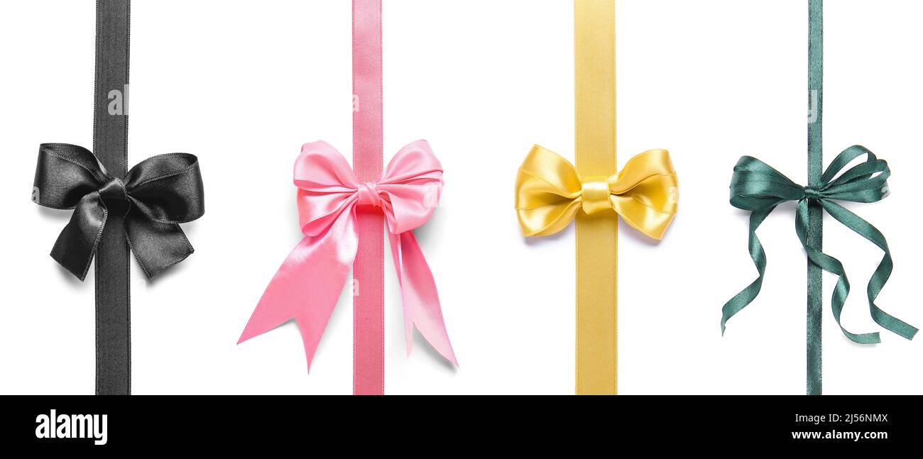 Set of beautiful colorful ribbons with bows isolated on white Stock ...
