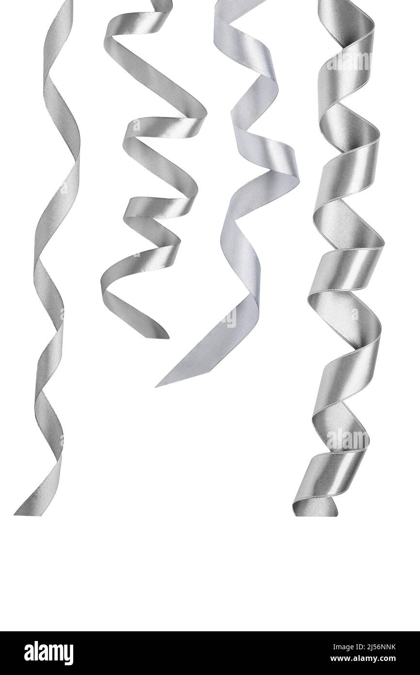 Set of beautiful silver ribbons isolated on white Stock Photo - Alamy