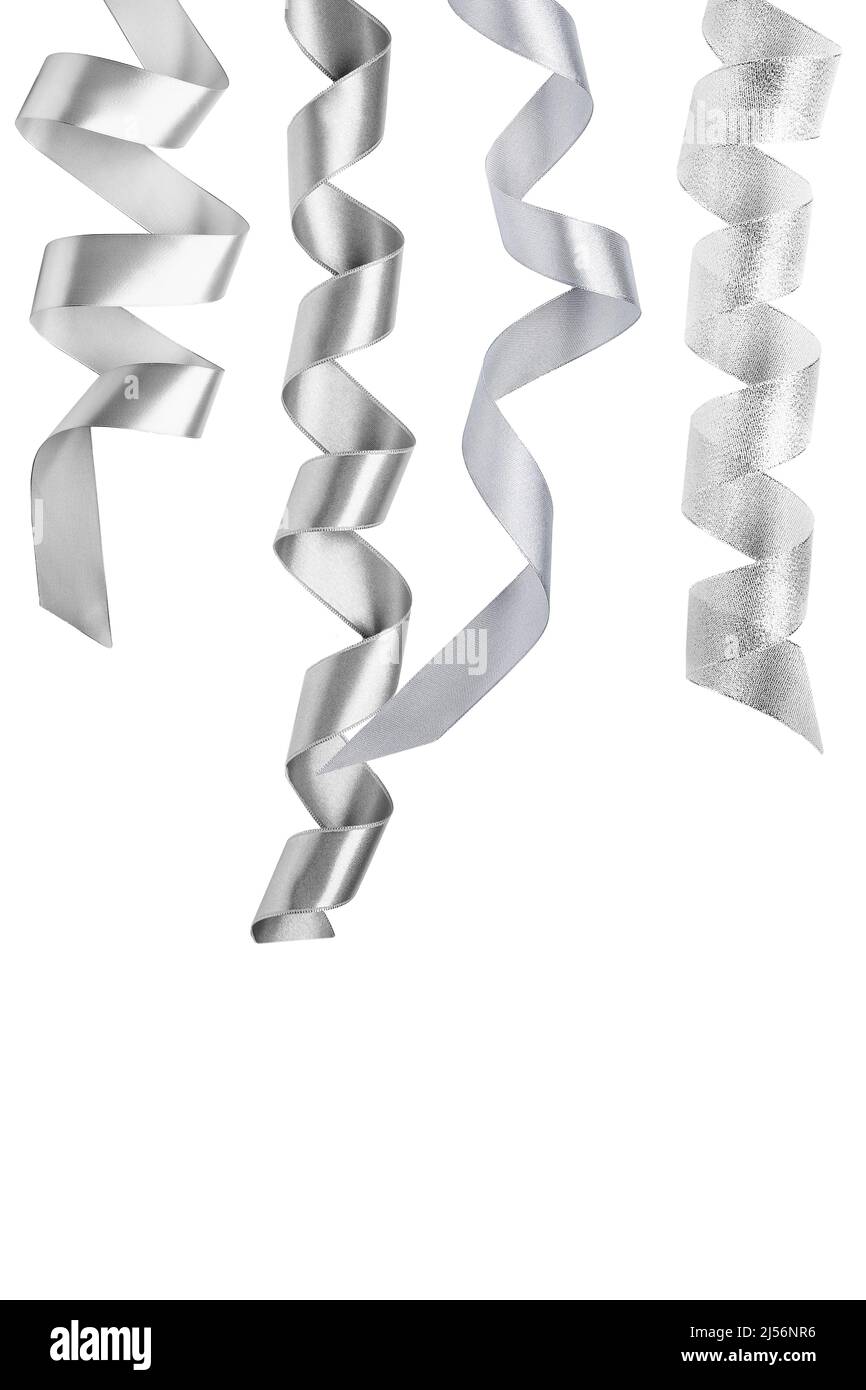 Set of beautiful silver ribbons isolated on white Stock Photo - Alamy