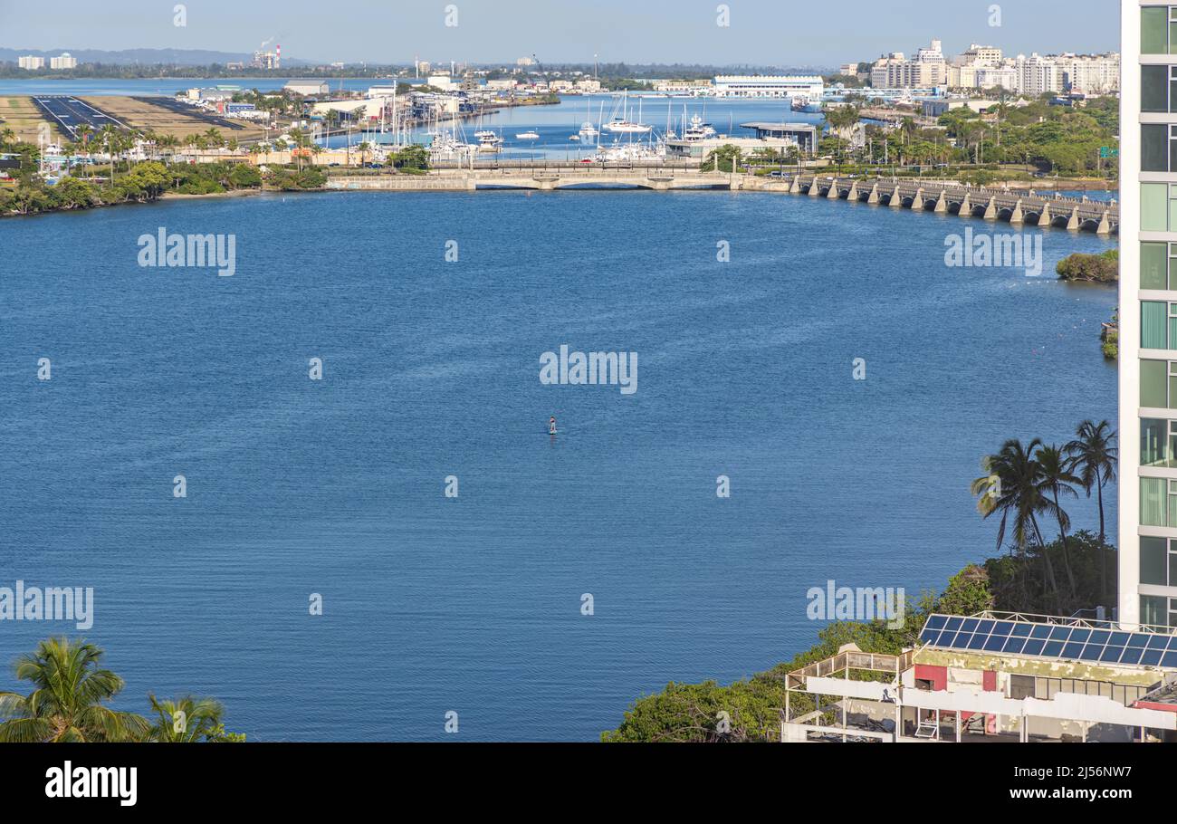 Single paddle boarder in Lagoon Condado Stock Photo - Alamy