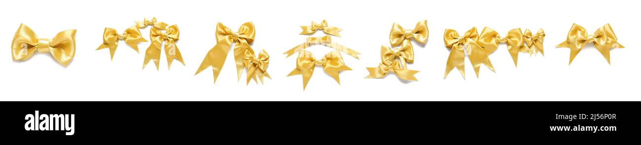 Set of beautiful golden bows isolated on white Stock Photo - Alamy