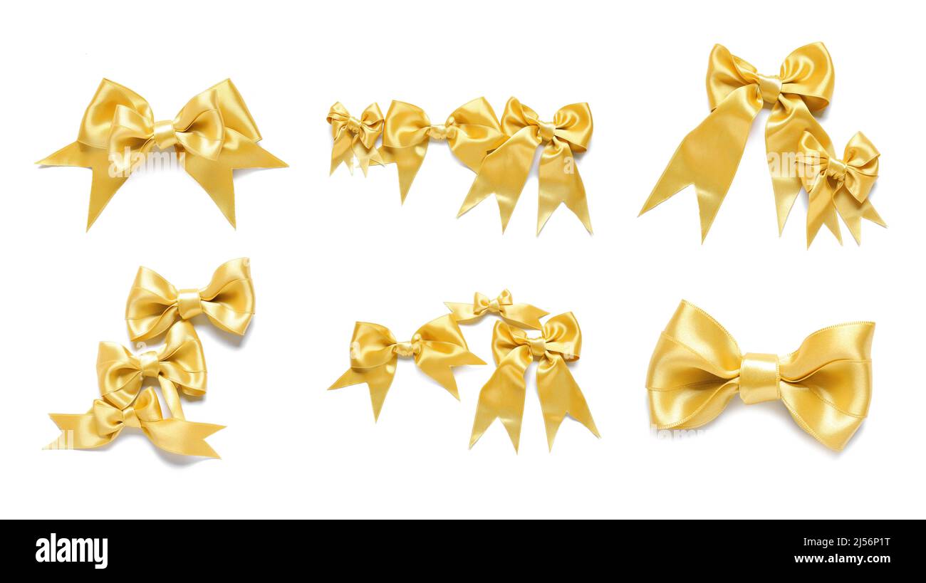 Set of beautiful golden bows isolated on white Stock Photo - Alamy